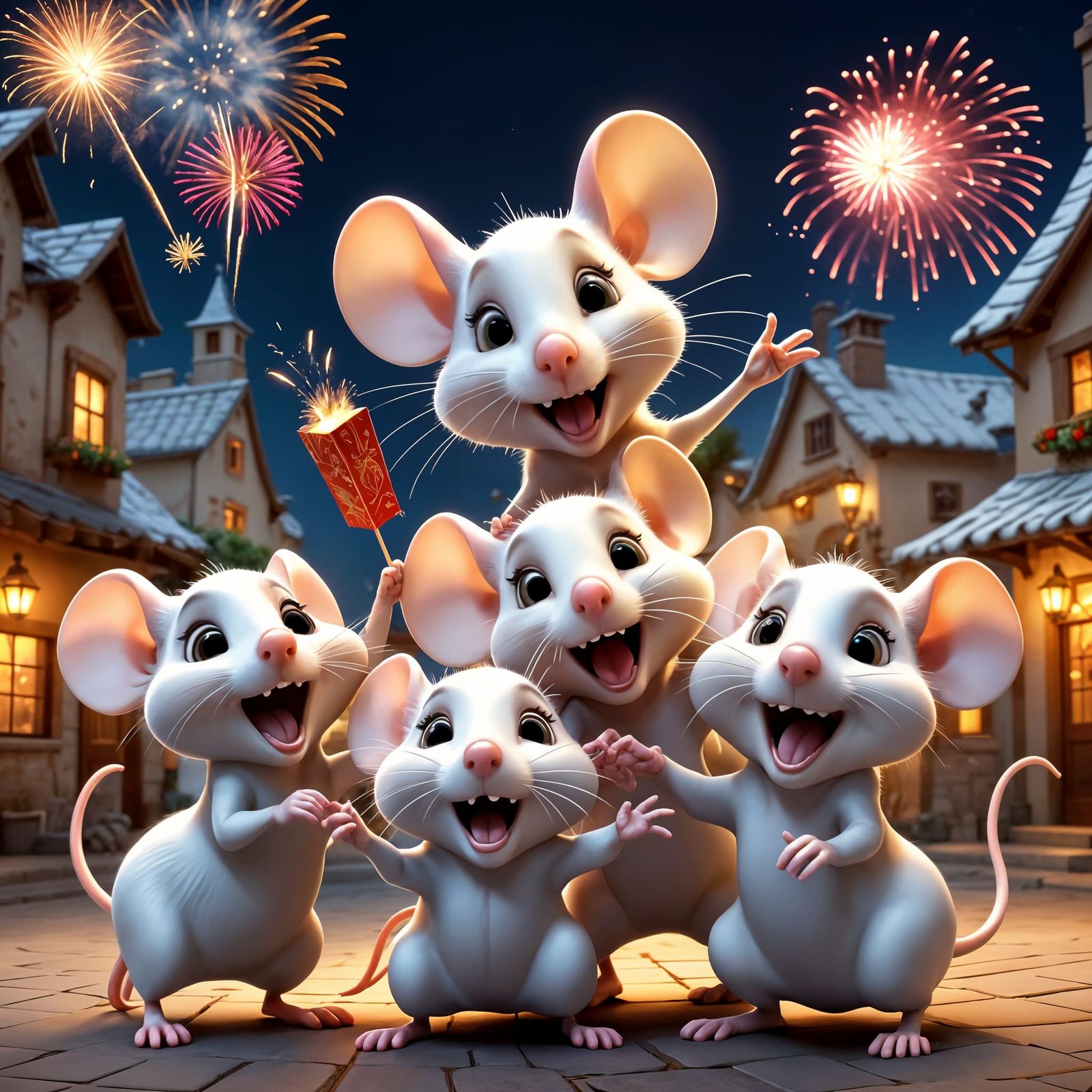 Celebrating New Year's Eve - Whimsical Mice Ring in New Year...