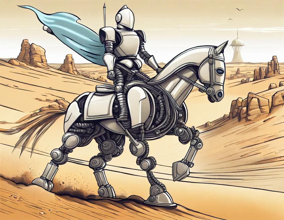 Retrofuturistic robotic knight on robotic horse - AI Generated Artwork ...