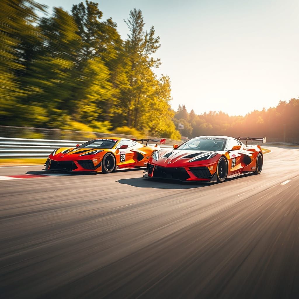 Two racing corvettes c8 - Sleek Corvette C8 and Powerful C7...
