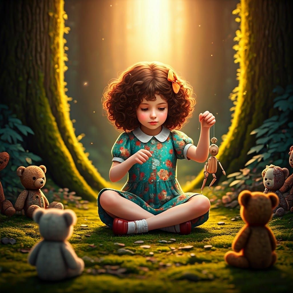 Whimsical Forest Puppet Show with Curious Dolls an... - AI Art