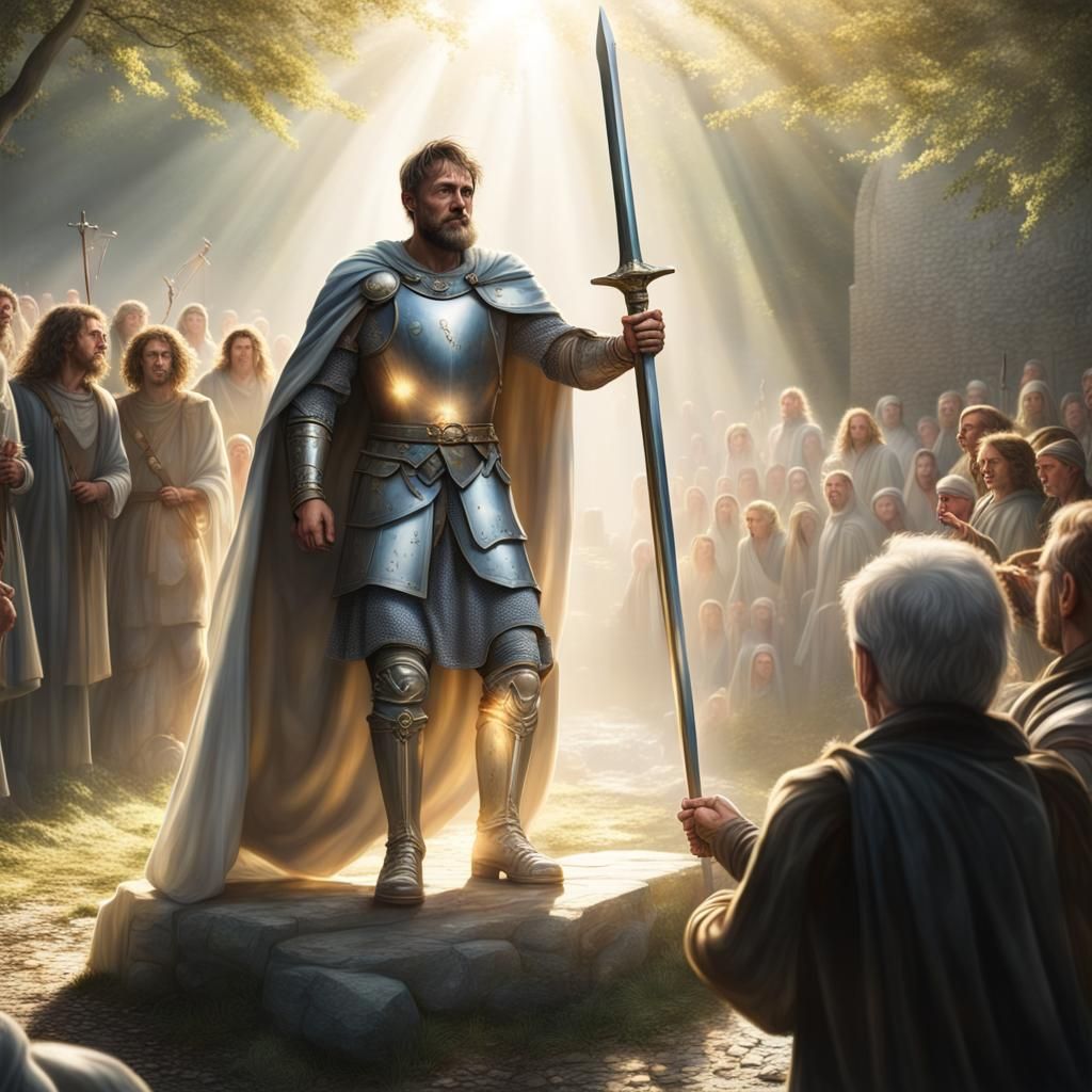 King Arthur pulling Excalibur out from stone. - AI Generated Artwork ...