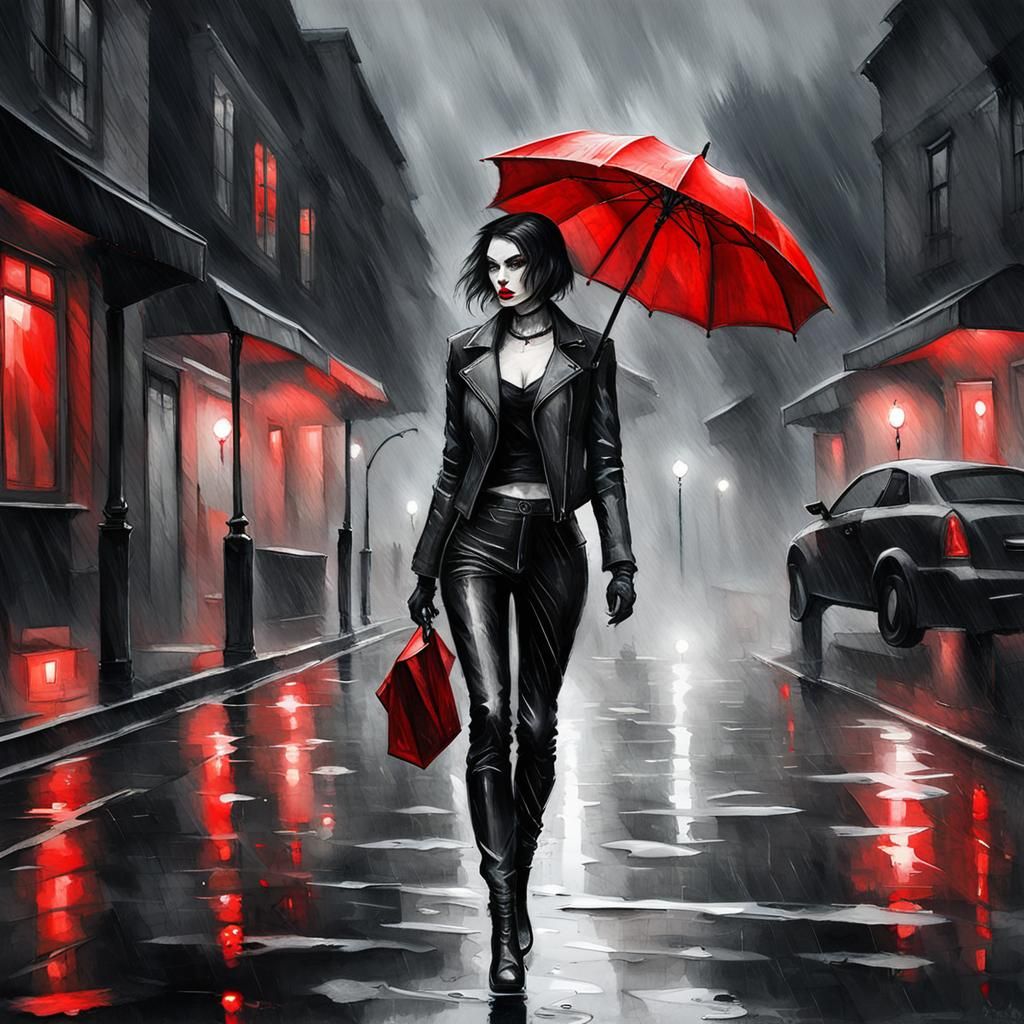 Goth girl in the rain - AI Generated Artwork - NightCafe Creator