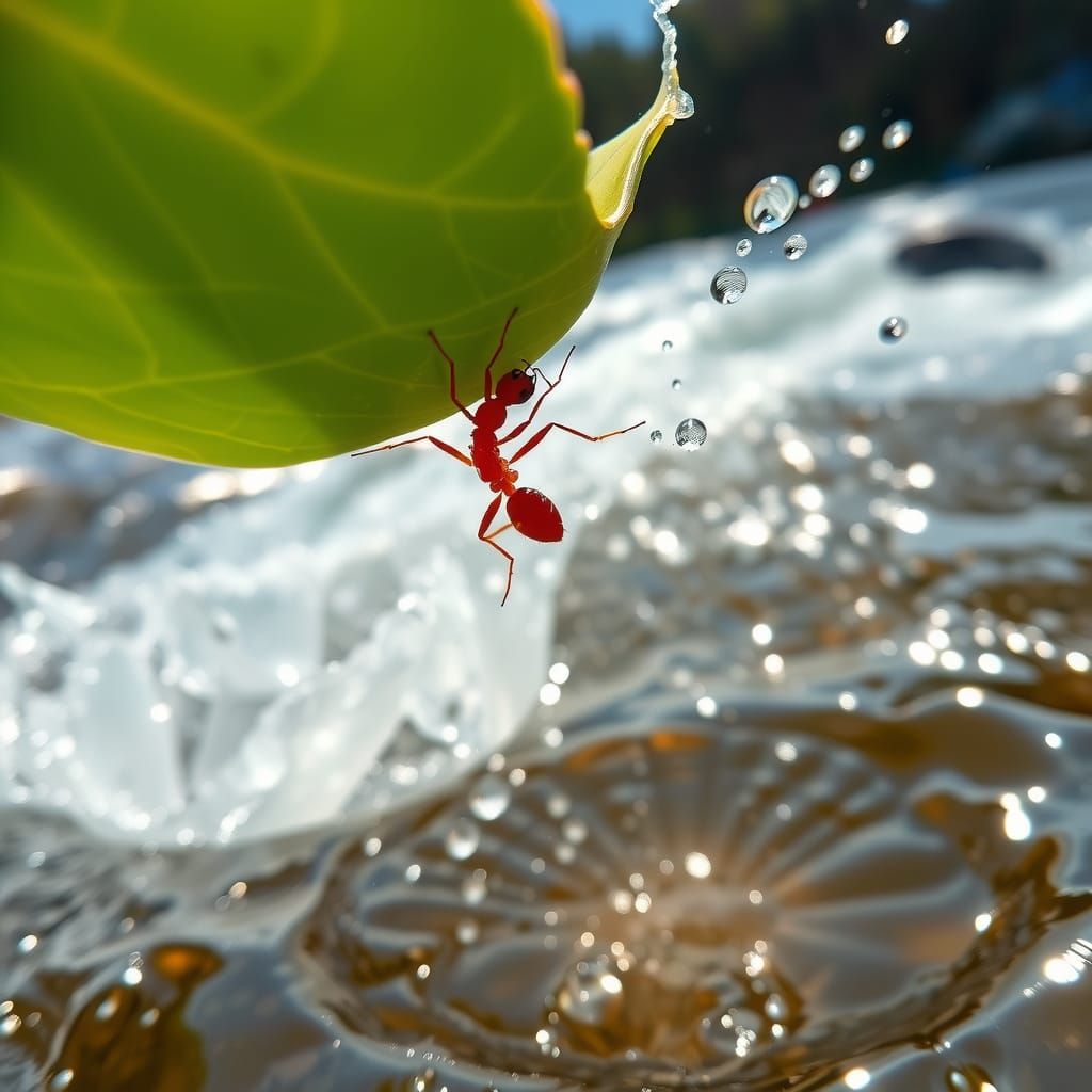 Whoops! - Tiny Red Ant in Action, Hyper-Realistic Style