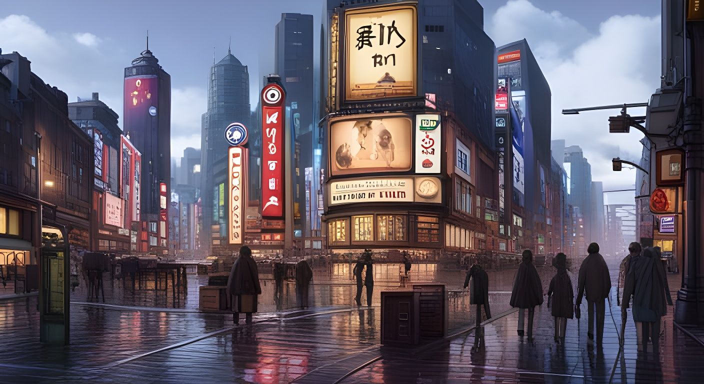 A Buildings with Billboards and neon signs abstracts beauty - AI ...