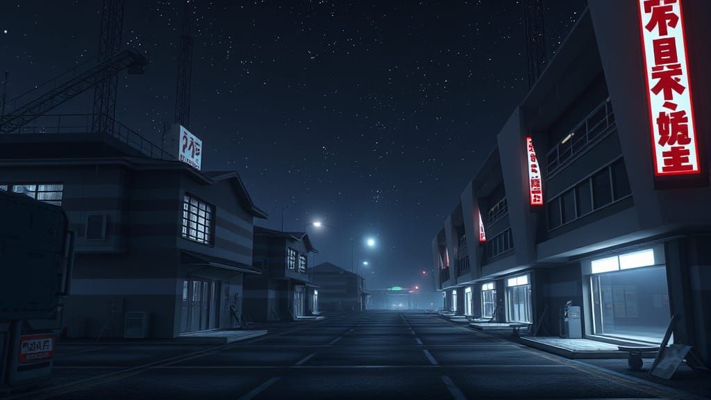 Mysterious Military Base at Night in 3D Anime Art ... - AI Art