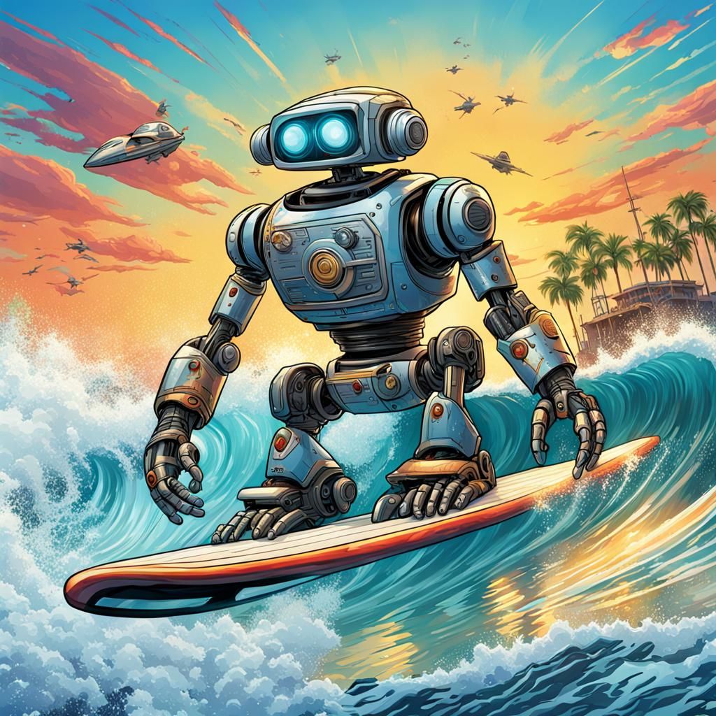 Surf Robot - AI Generated Artwork - NightCafe Creator