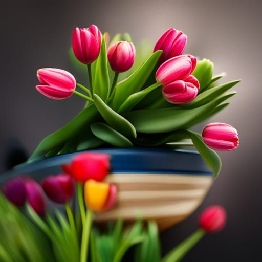 Tulips, in a boat, 8k resolution, a masterpiece, 35mm, hyperrealistic ...