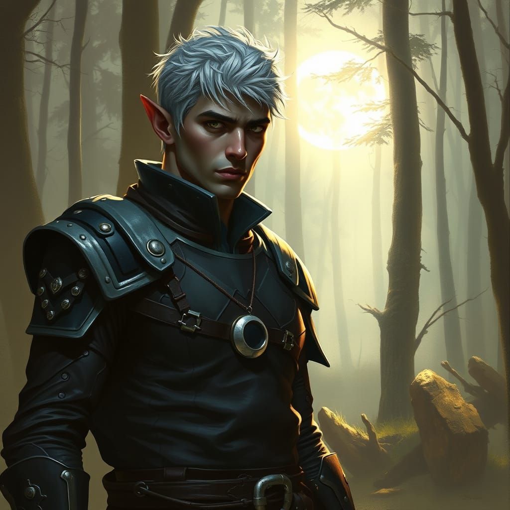 Drow Ranger in Haunted Forest Clearing - AI Art