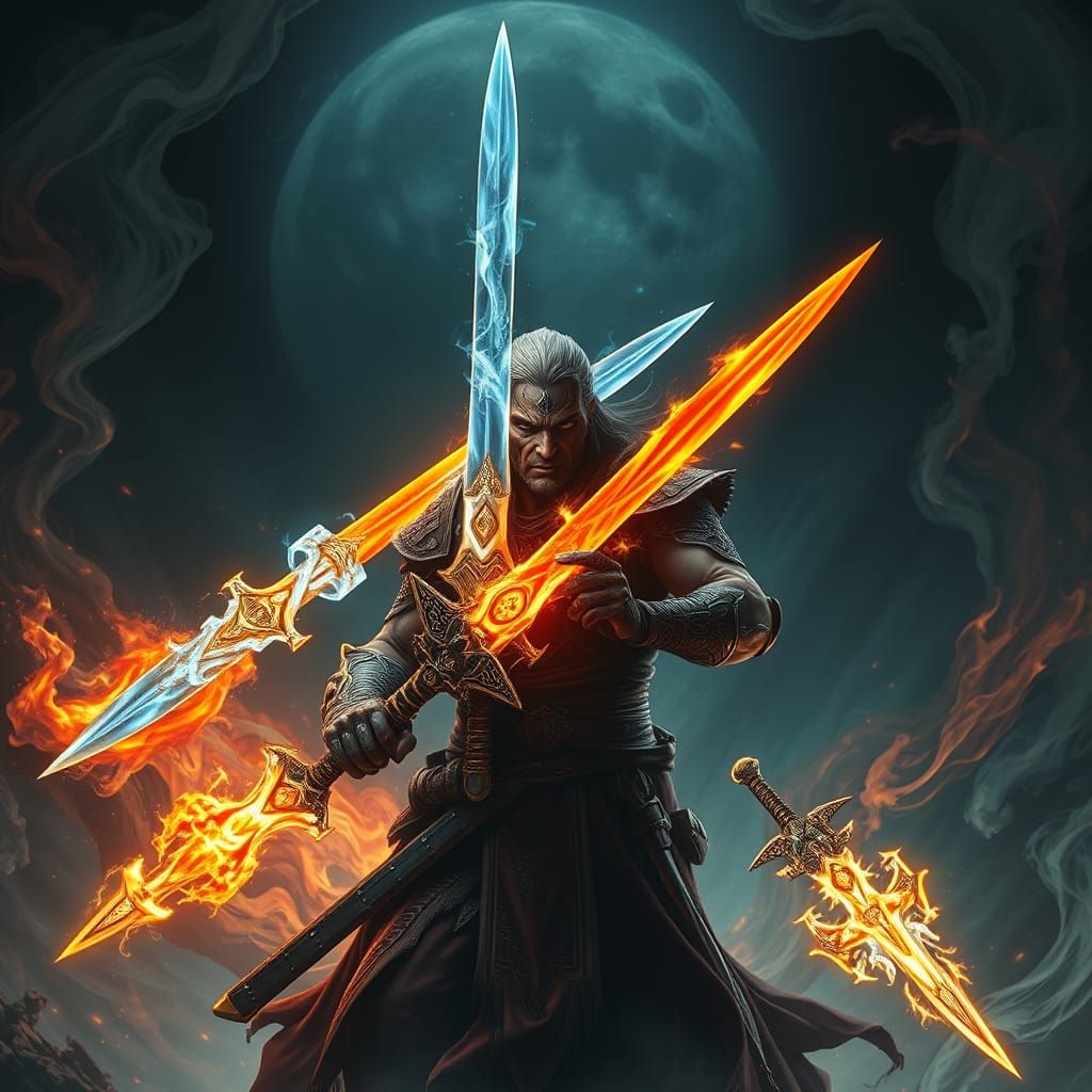 Mystical Warrior in Elemental Battle - AI Art