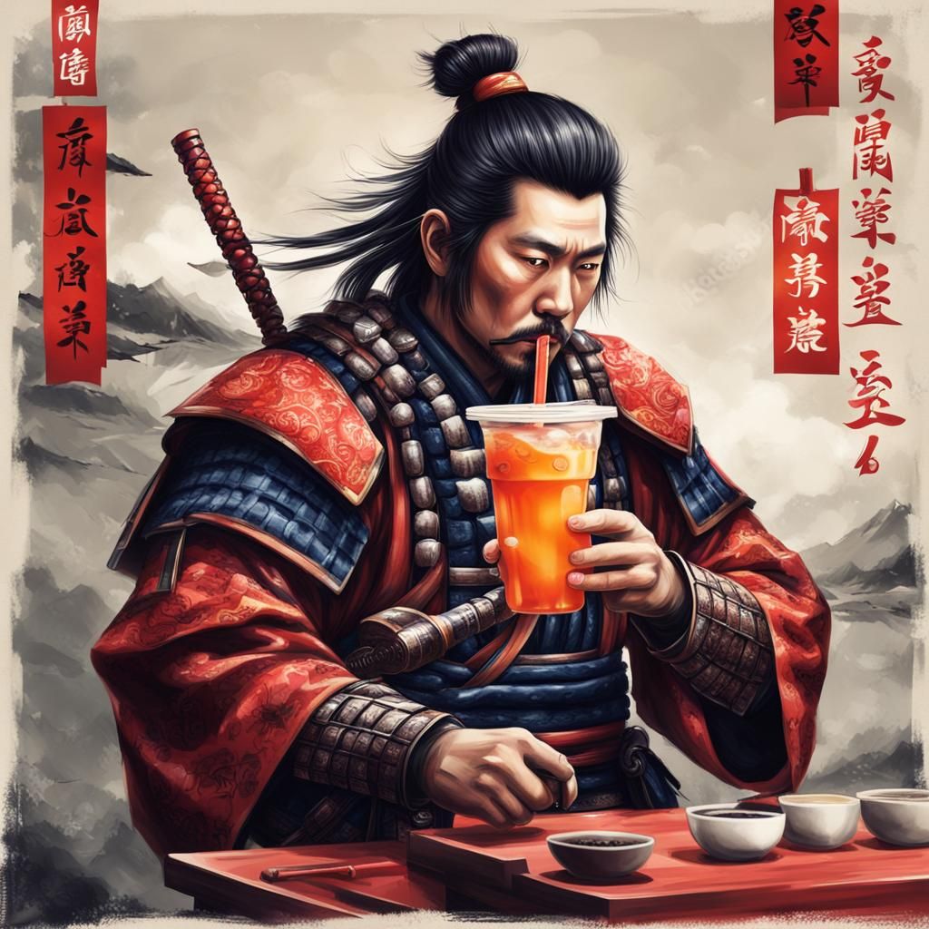 A samurai drinking a bubble tea. Realistic and photo like - AI ...