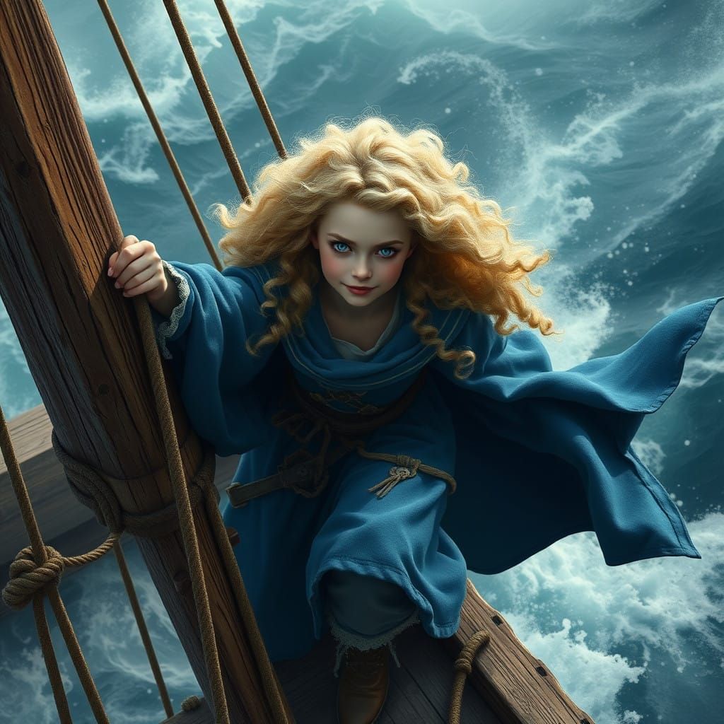 Fearless - Medieval Sailor Woman Ascends Mast in Turbulent H...