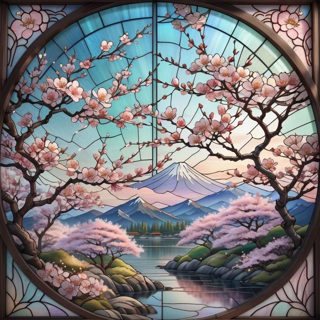 stained glass art inspired by Japanese style - AI Generated Artwork ...