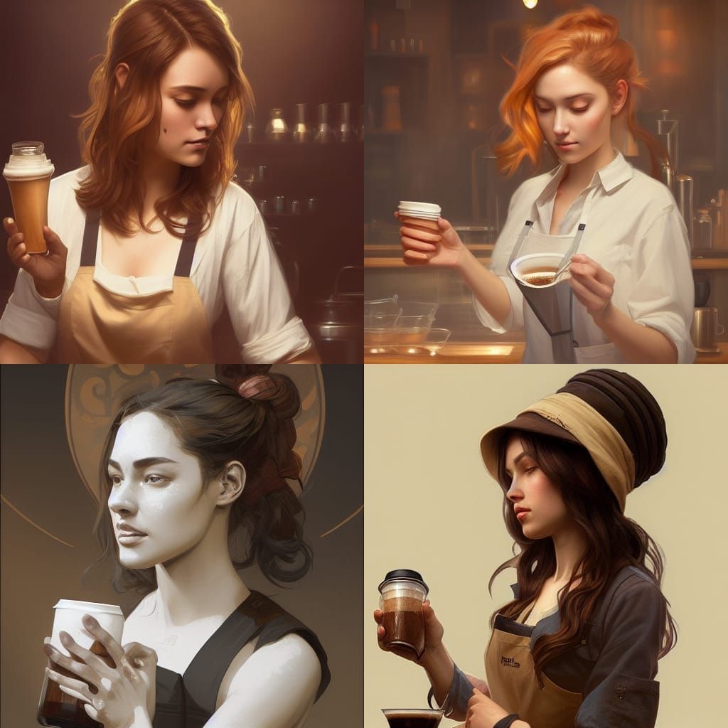 female barista brewing coffee in coffeeshop - AI Generated Artwork ...