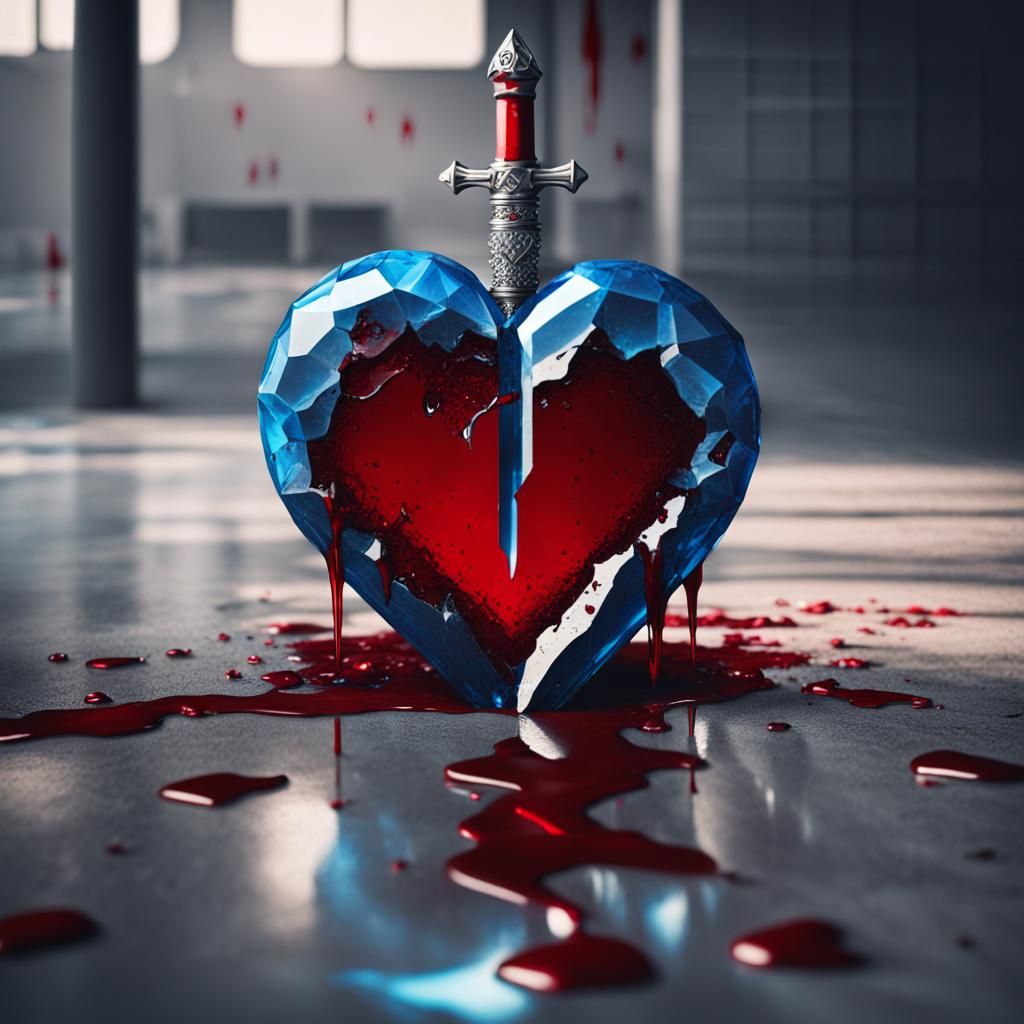 A heart broken with a silver dagger stuck traspassing it - AI Generated ...