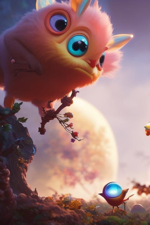 A family of cute little creatures with big cute lovely eyes playing on ...