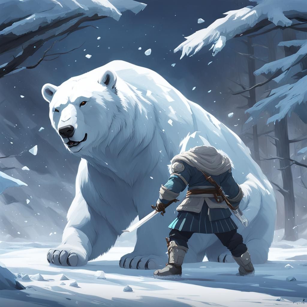An Icebear who fights with a draft - AI Generated Artwork - NightCafe Creator