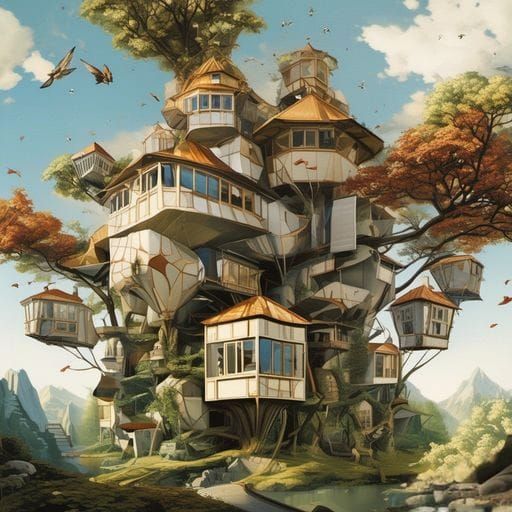 Tree House in new valley!!!! - AI Generated Artwork - NightCafe Creator
