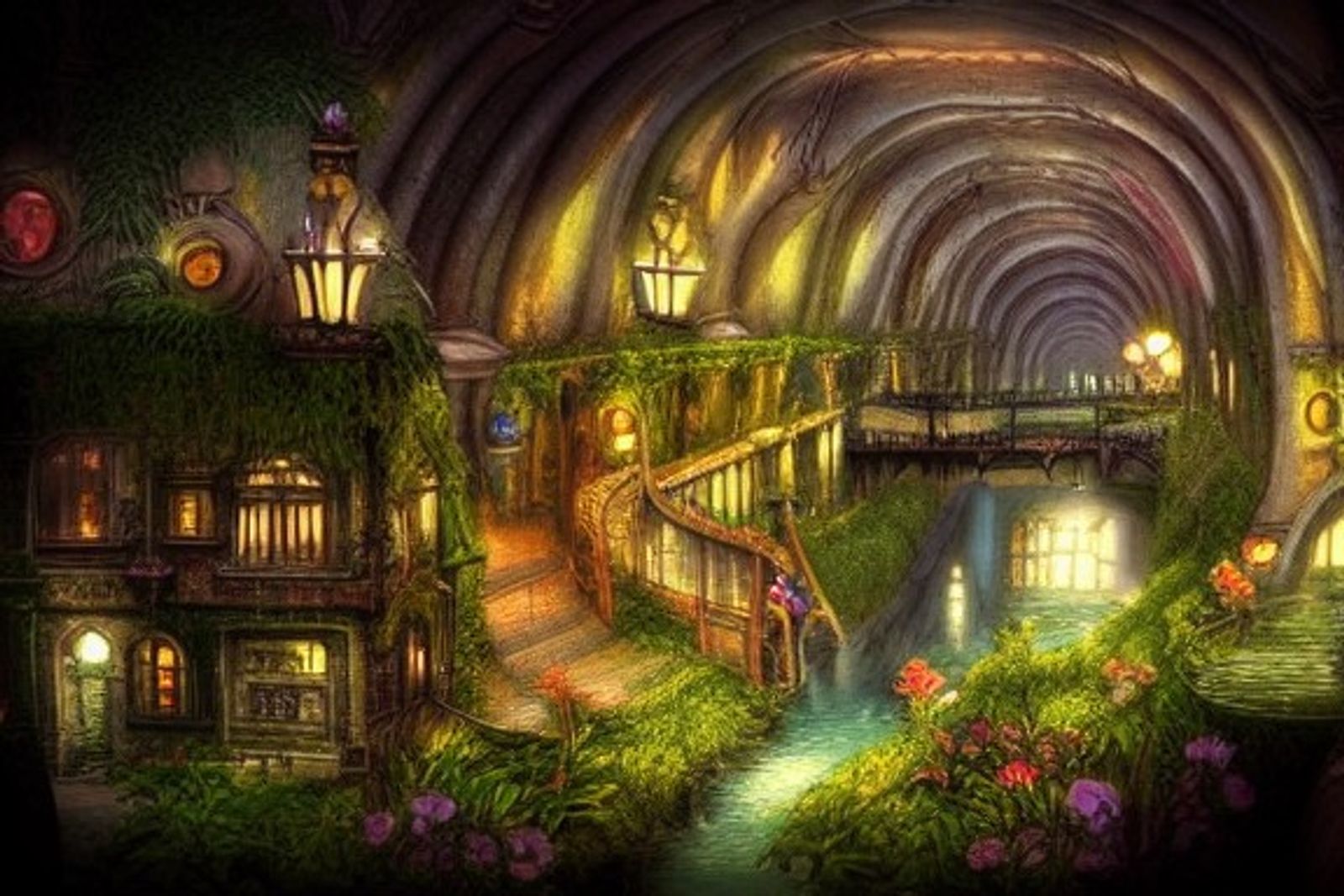 subterranean underground cave cavern overgrown steampunk fairy ...