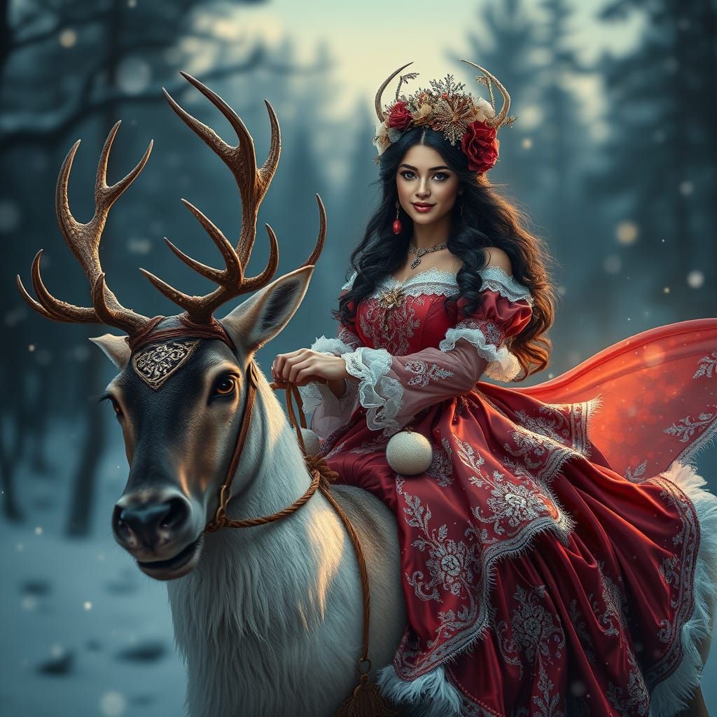 Victorian Woman Riding a Reindeer - Victorian Woman Riding a...