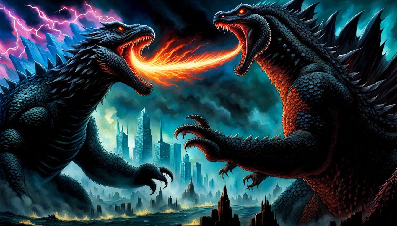 Godzilla Battles Genetically Modified Clone - AI Generated Artwork ...
