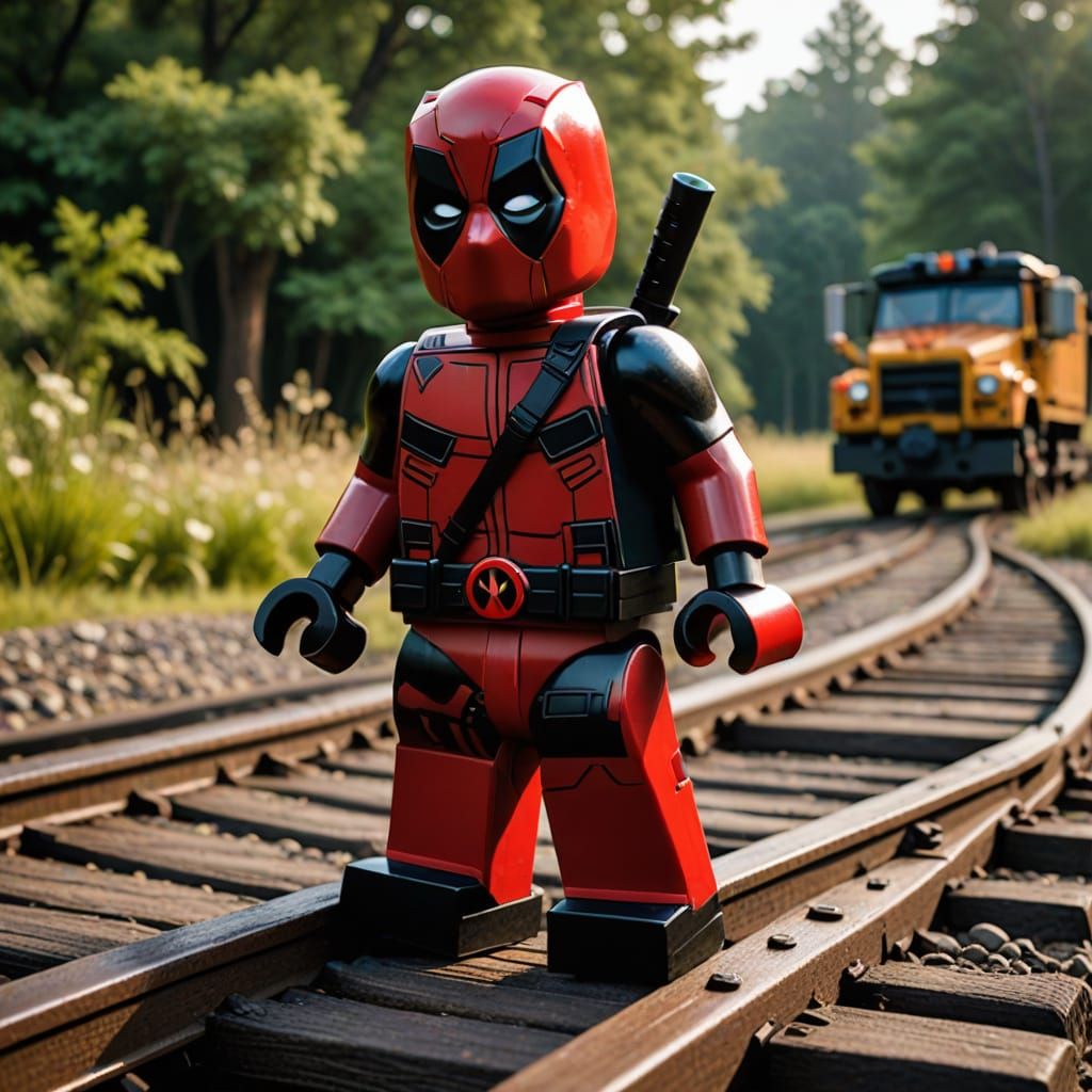 Lego deadpool in rail track - Lego Deadpool Dominates Railwa...