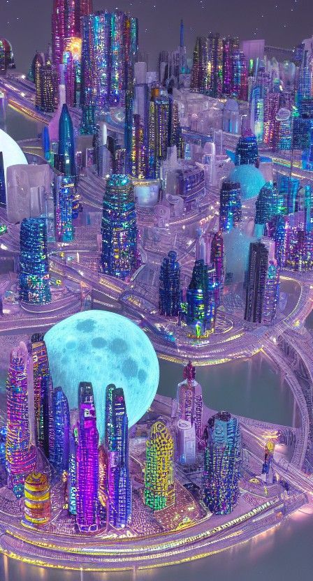 utopian city sparkling on the moon photorealistic 8k 3d intricate detail colorful - AI Generated ...