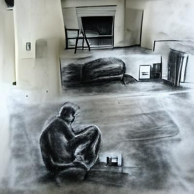 charcoal drawing lonely man alone in his apartment - AI Generated ...