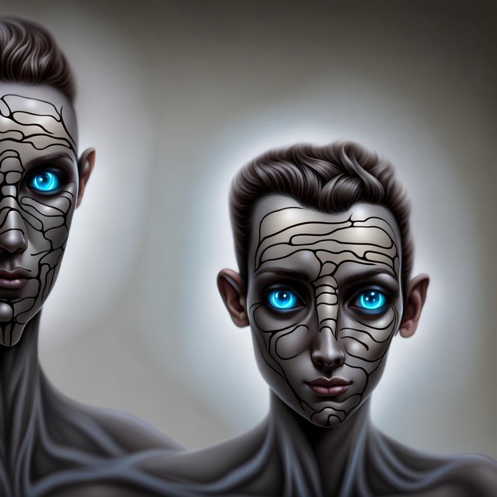 anatomically and facially accurate bioluminescent humanoids in hiding ...
