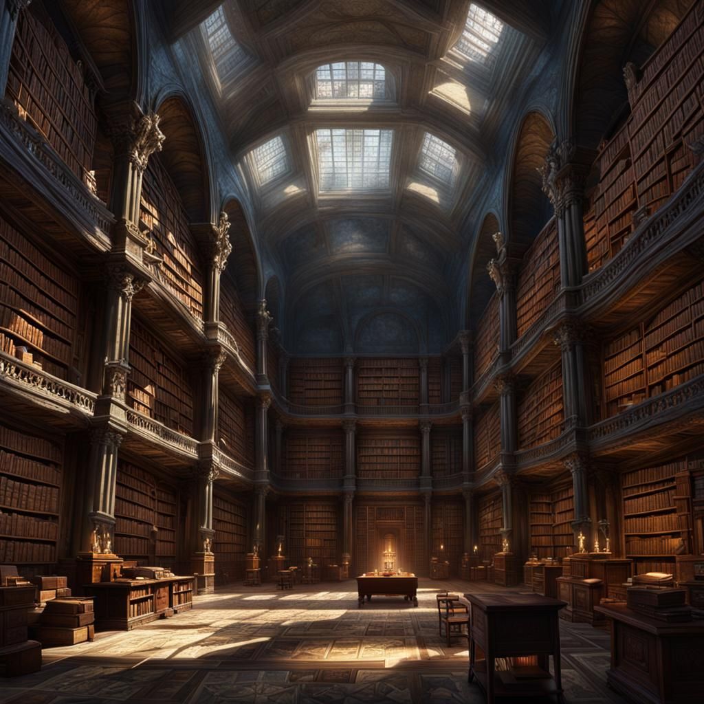 Vast library of ancient world, old library, ancient library, monolithic ...