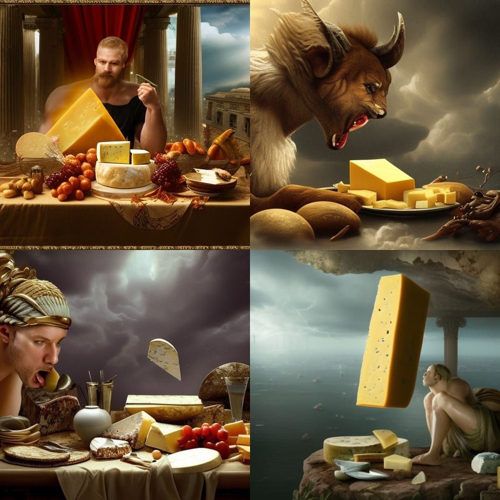 Zeus eating cheese - AI Generated Artwork - NightCafe Creator