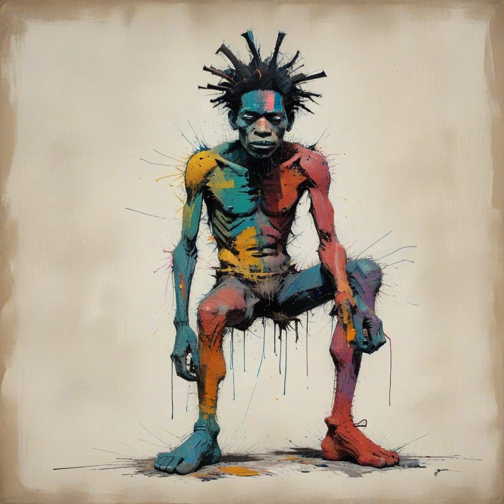 Distressed Figure in Triadic Colors - AI Art