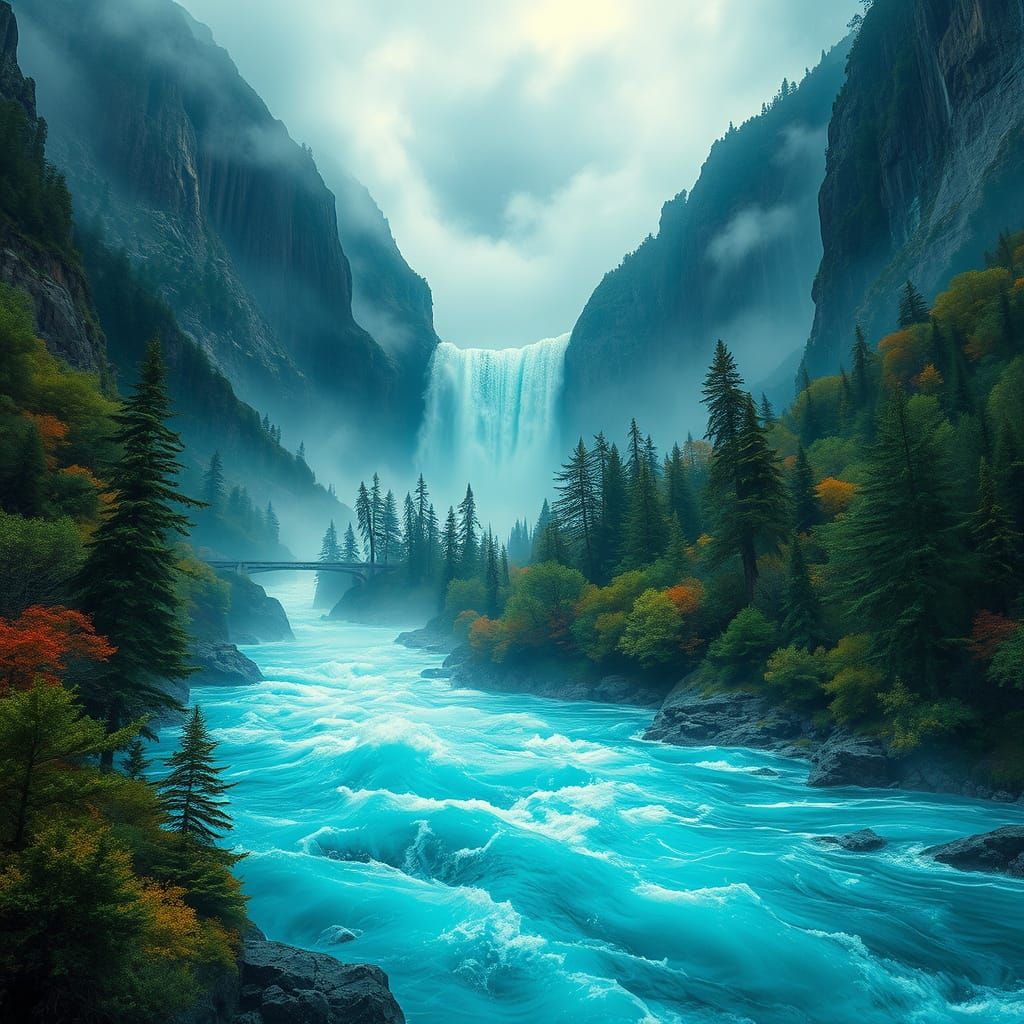 Turquoise Floodwaters Engulf Lush Forest in Dreaml... - AI Art