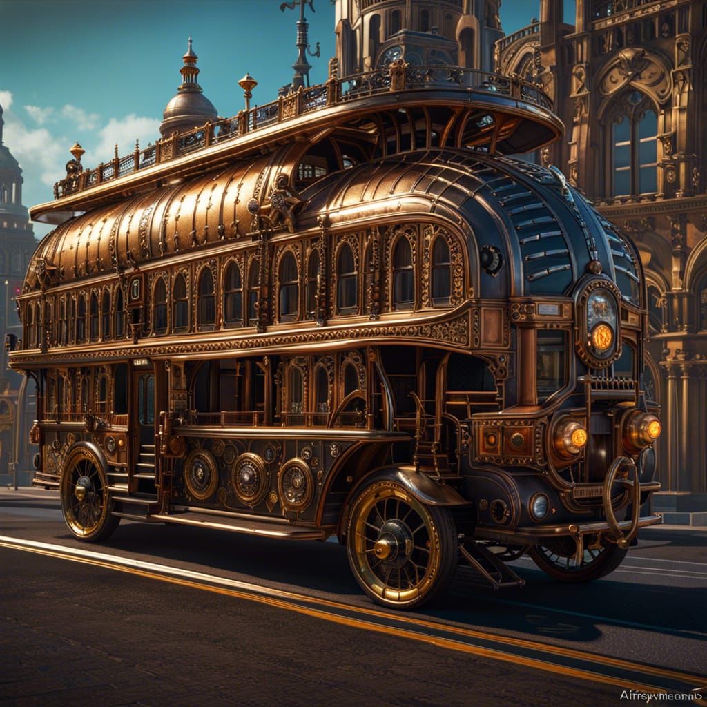 Steampunk Double-Decker Bus - AI Generated Artwork - NightCafe Creator