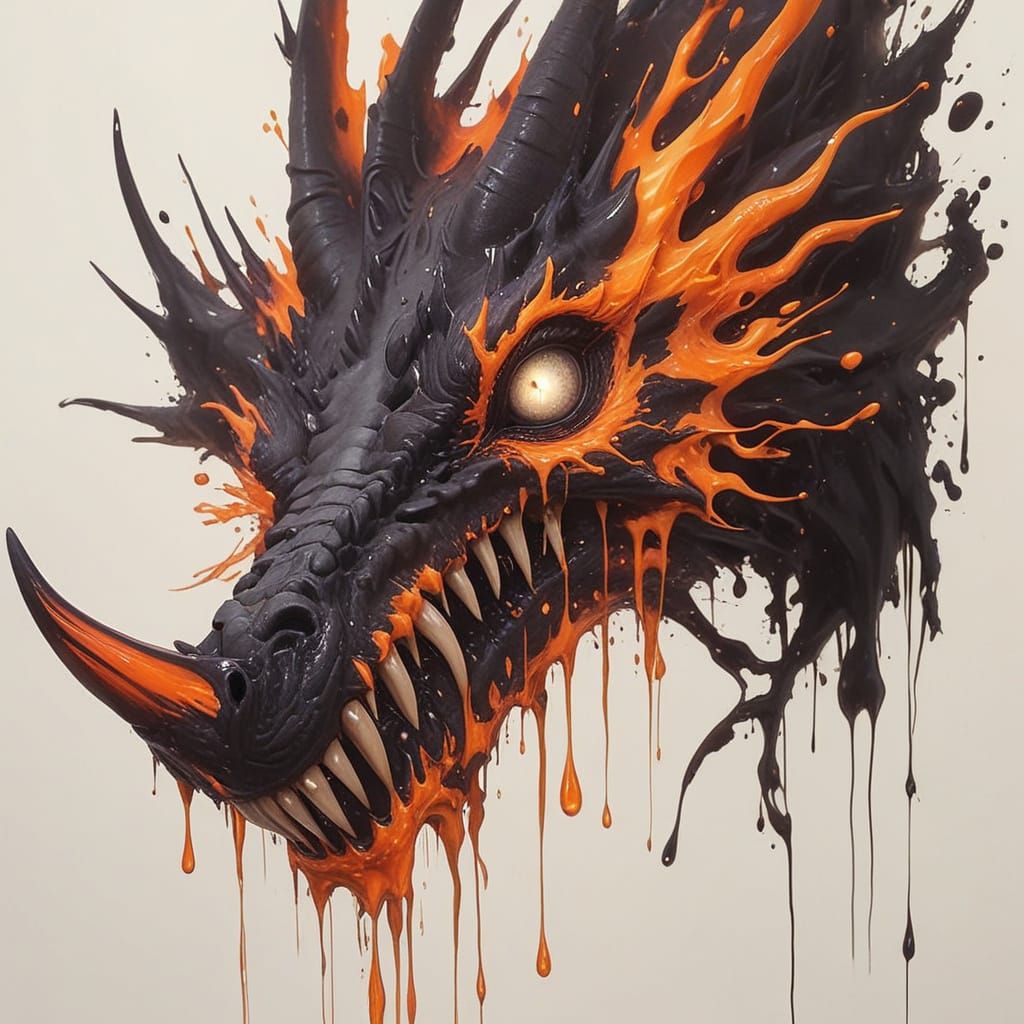 Black Dragon - Intricate Wax Dragon Melting in Fiery Flames