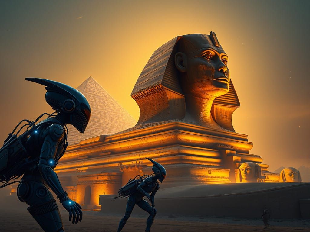 Aliens visiting the Great Sphinx of Giza, AD 2125