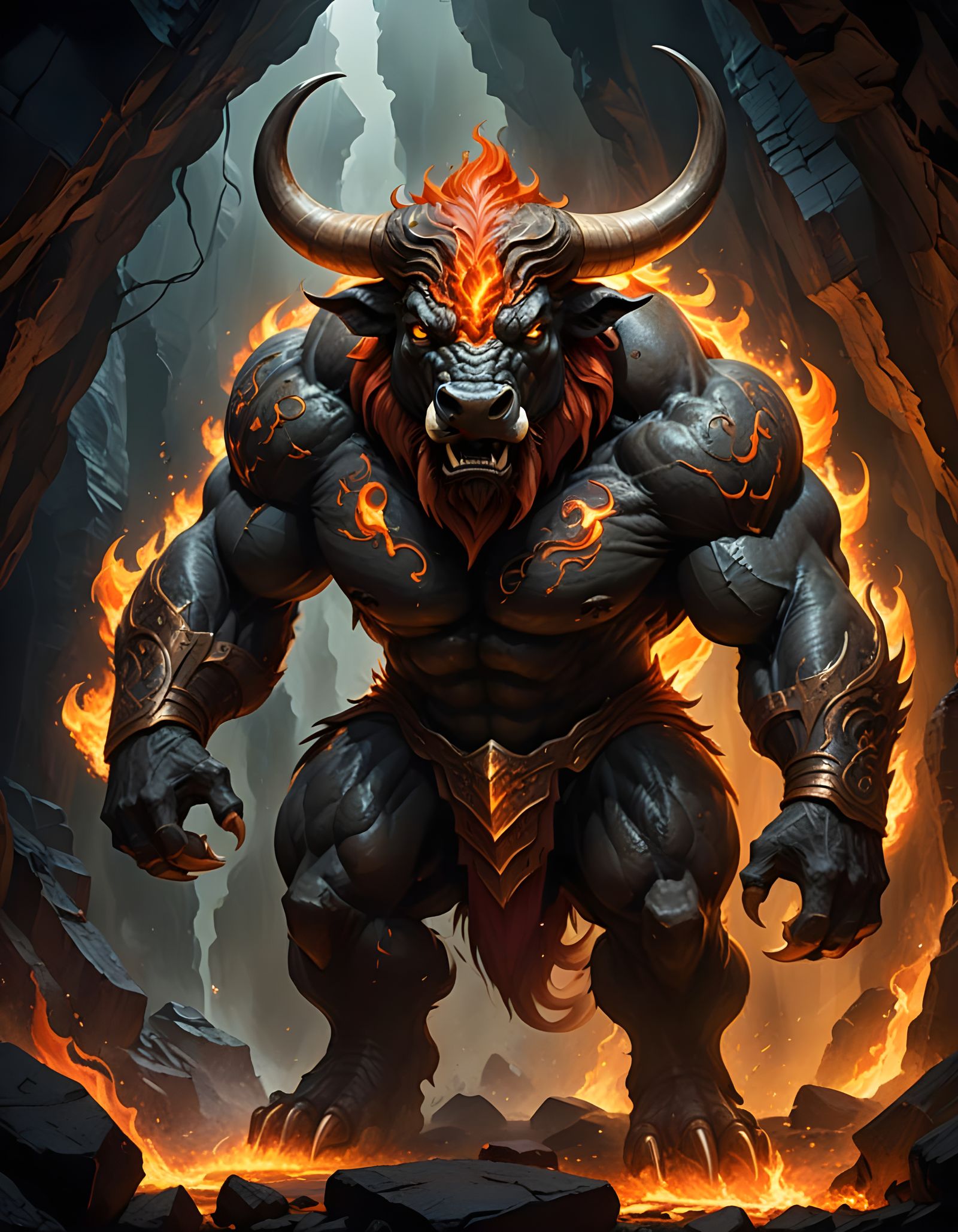Fearsome Fire-Breathing Minotaur: Mythical Beast - AI Art
