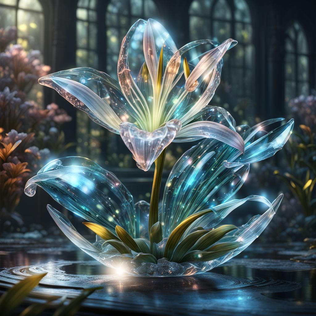 glass crystal lily flower - AI Generated Artwork - NightCafe Creator