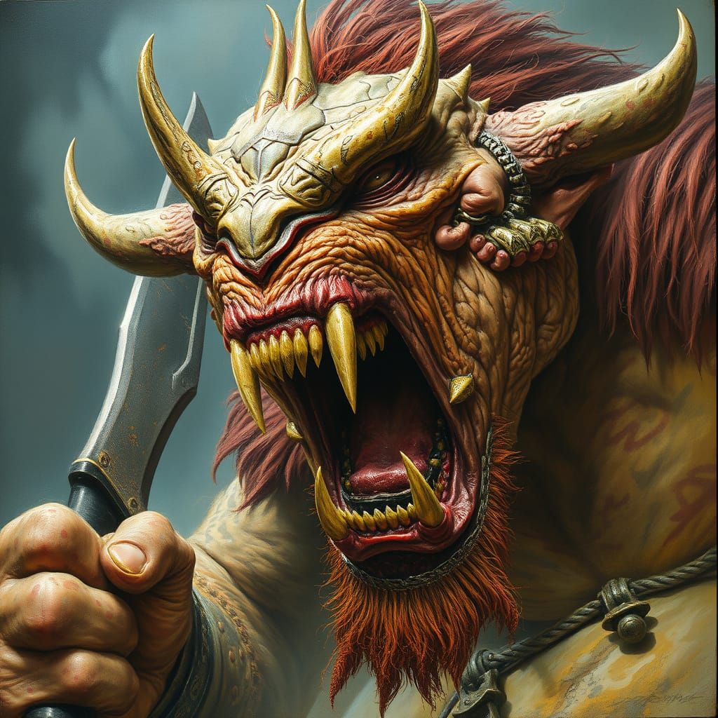 Surreal Orc Unleashes Fierce Battle Cry in Hyper-R... - AI Art