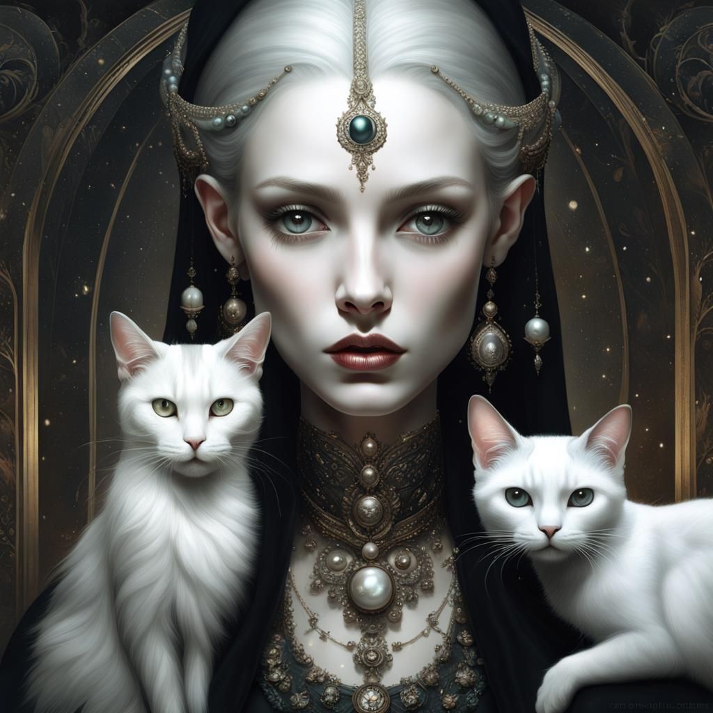 gothic lady with two cats.. - AI Generated Artwork - NightCafe Creator