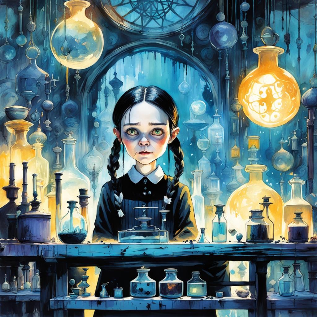 crazy Wednesday Addams doing Science stuff - AI Generated Artwork ...