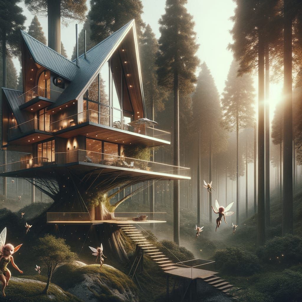 Modern Treehouse Living - AI Generated Artwork - NightCafe Creator