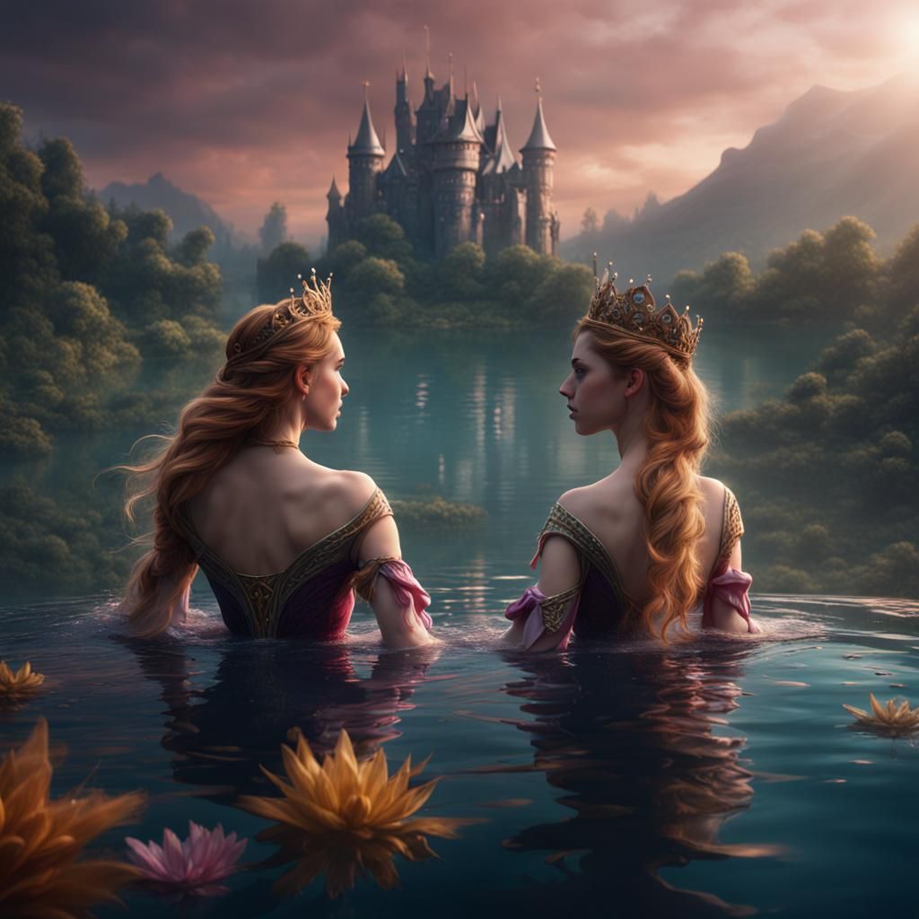 Three princess swimming in a lake - AI Generated Artwork - NightCafe ...