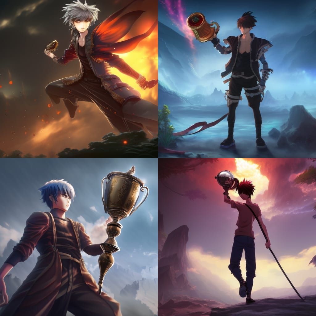 Anime style boy holding trophy clearly, - AI Generated Artwork ...
