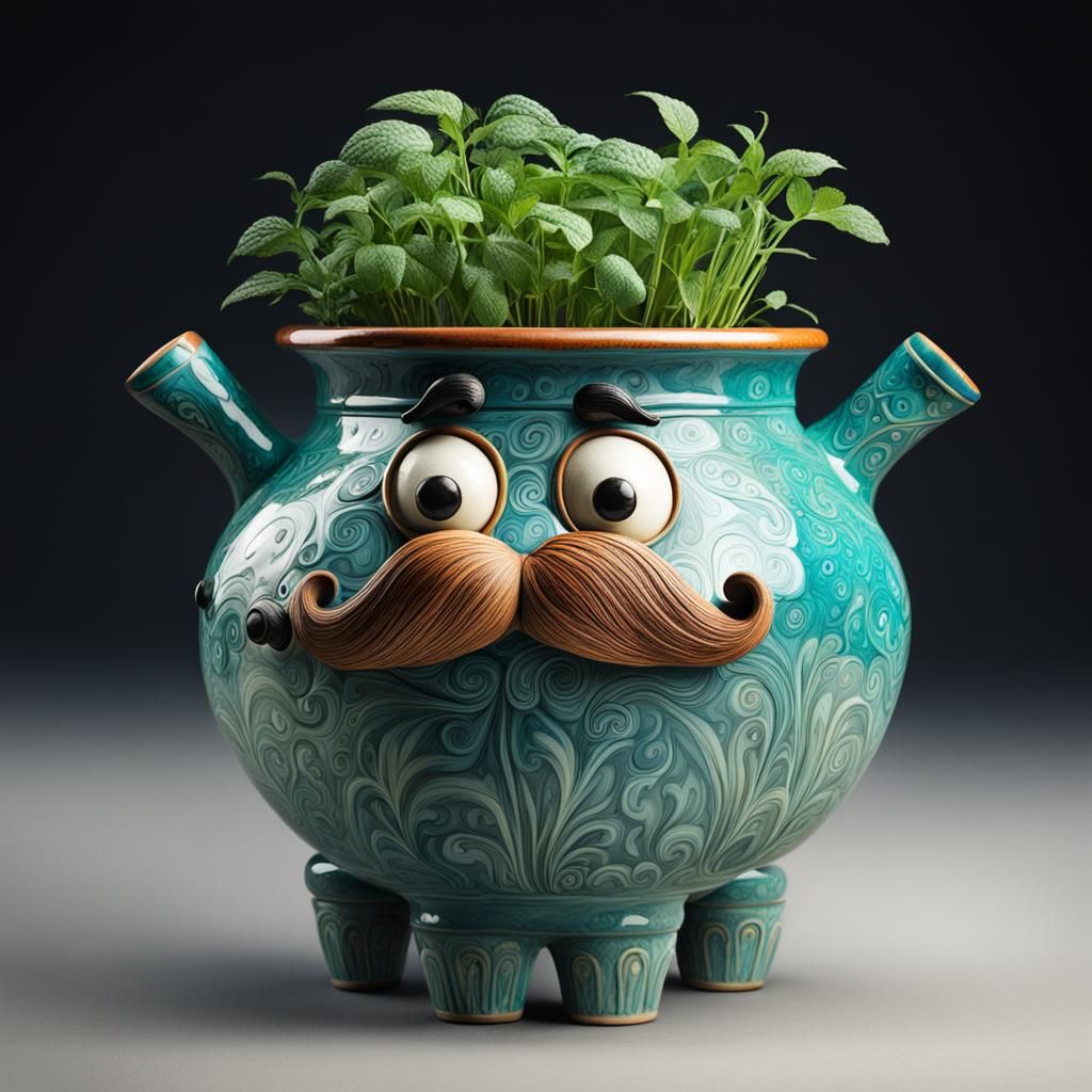 Crazy pot with a mustache. Creative. Amazing details. - AI Generated ...