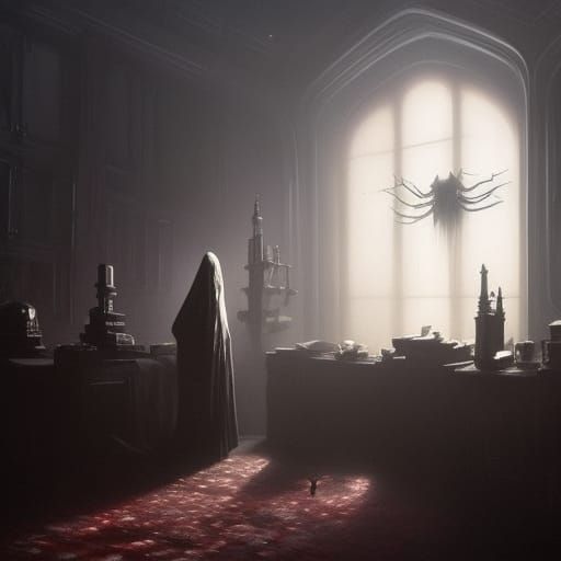 (A creepy, ghostly, white face gazing out of a pitch black room by Tim ...