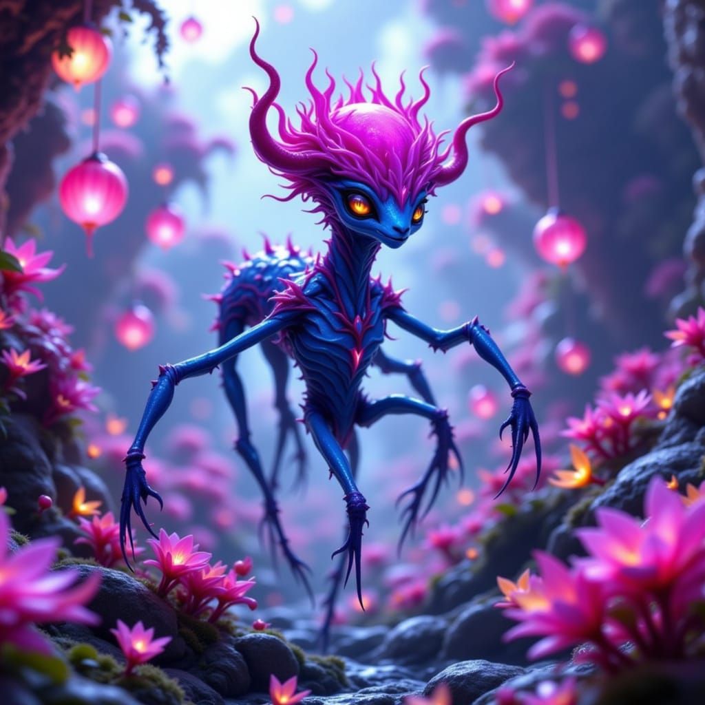 Mystical Alien Sprite on Lush Fairytale Planet - AI Art