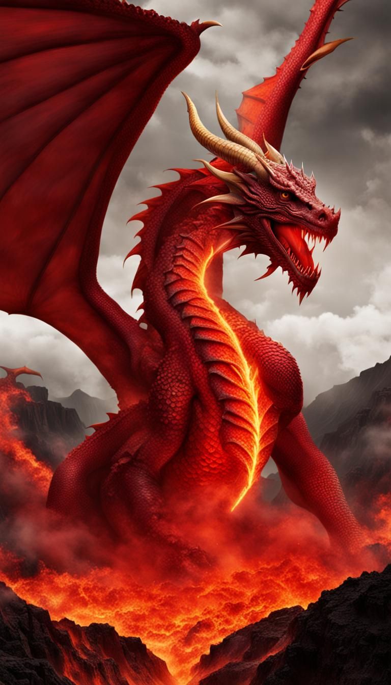 Red Dragon rising from volcano - AI Generated Artwork - NightCafe Creator