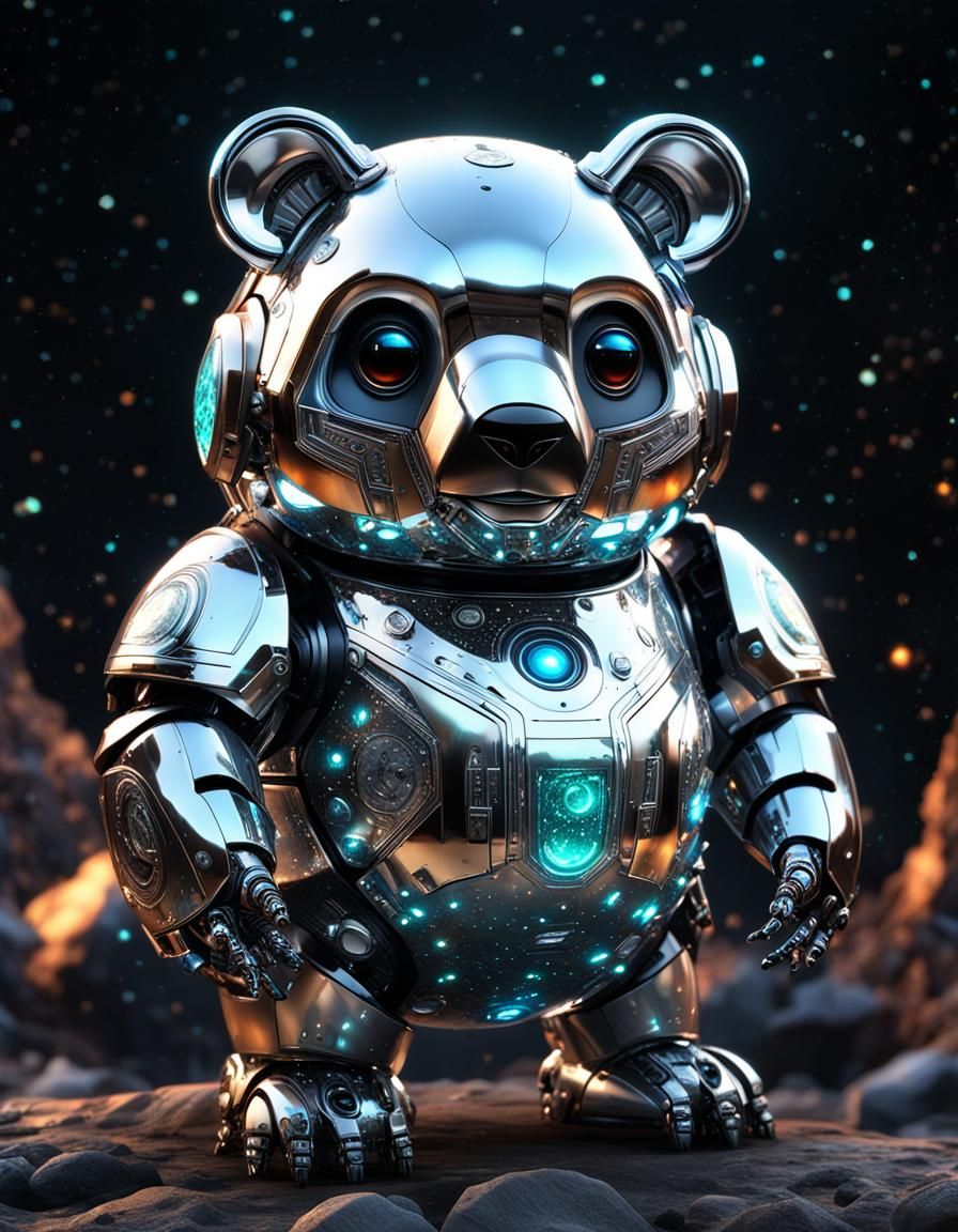 Portrait of a Magical Opalescent Glowing Robotic Chrome Reflective Cybernetic Obese Mercury Tech ...