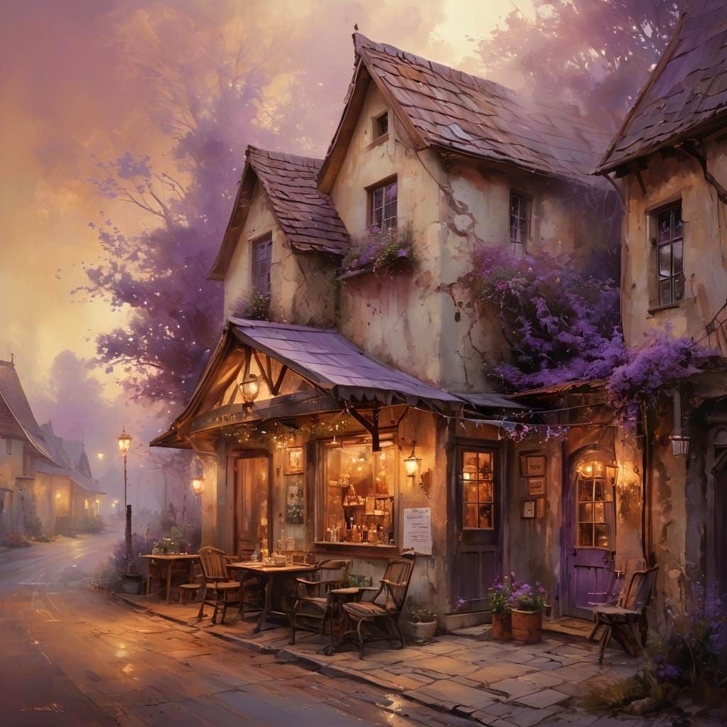 Purple Mist - Ethereal Monochromatic Village Under the Viole...