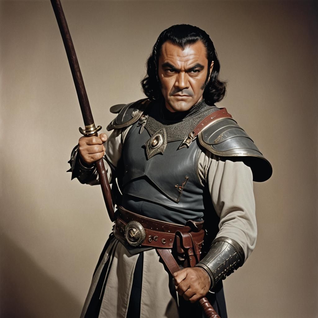 Young Edward G. Robinson as a Klingon warrior wielding a bat'leth, half ...